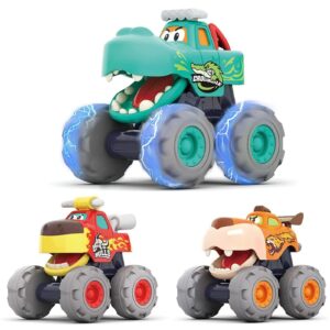 hola toys for 1 + year old boy gifts, 3 pack monster trucks for boys toys for 1 2 + year old boy girl gifts, friction powered pull back push and go toy cars for toddler 1-3 baby boy toys 12-18 months