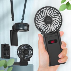 neofeel portable handheld fan, 4000mah 15hrs personal fan with adjustable lanyard, 4 speeds battery operated fan in rechargeable for hiking, travel, office, school, camping