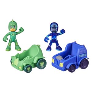 pj masks gekko vs night ninja battle racers preschool toy, vehicle and action figure set for kids ages 3 and up