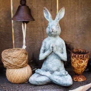 owadar antique praying rabbit bunny statue figurine 13" yoga bunny rabbit sculpture indoor outdoor home garden patio yard lawn decoration