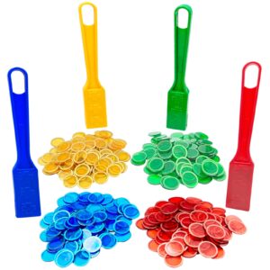 seetooogames magnetic wand bingo chip set - 400 metal chips with 4 pack magnetic wands for classroom, science learning, counting, family game night activities