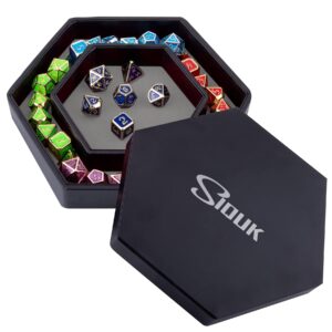 siquk dice tray with lid hexagon dice rolling tray dice holder for dice games like rpg, dnd and other table games, gray