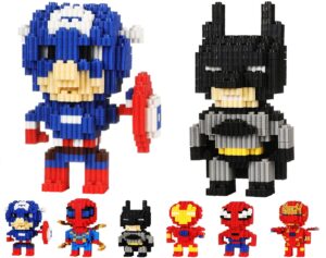 fairzoo superheroes smart bricks 2 boxes – cap america and bat man – two gift boxes in one package – totally 1260 pieces building blocks, 3d puzzle