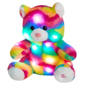 athoinsu light up rainbow music teddy bear stuffed animal led glowing singing night light cute soft plush toy gifts decors for toddlers kids, 11"