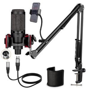 condenser microphone xlr,professional studio recording microphone for computer pc,cardioid podcast mic kit with boom arm,gaming microphone for streaming,asmr,singing,voice over,vocal,youtube,zoom