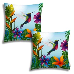 tropical and exotic garden with hummingbird design pillow cover soft square decorative pillow covers for home sofa couch 18" x 18" set of 2 outdoor decorative pillowcase (2 pack)