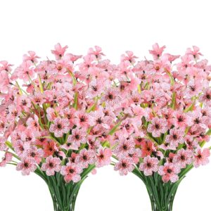 omldggr 12 pieces artificial violet flowers artificial flowers faux violet flowers faux plastic plant shrubs greenery for indoor outside garden patio porch window box home wedding decoration(pink)