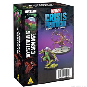 marvel: crisis protocol carnage and mysterio character pack - unleash chaos and illusions! tabletop superhero game, ages 14+, 2 players, 90 minute playtime, made by atomic mass games