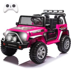 sopbost 12v 7ah 2-seater ride on truck electric ride on car for kids w/parent remote control battery powered off-road ride on toys w/spring suspension, led lights, music (pink)