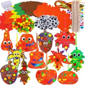 winlyn 72 sets magic color scratch art fall ornaments decorations diy fall craft kits scratch paper autumn maple oak leaves pumkins acorns for kids party favors classroom home activity art project