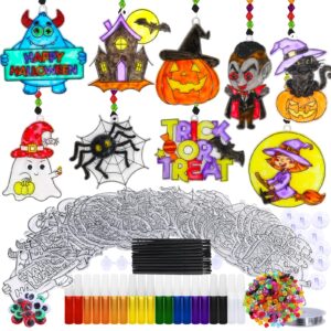 27 sets halloween suncatcher ornaments decoration diy window paint art craft kit jack-o'-lantern ghost vampire witch spider sun catchers for halloween classroom party art activity trick or treat gift