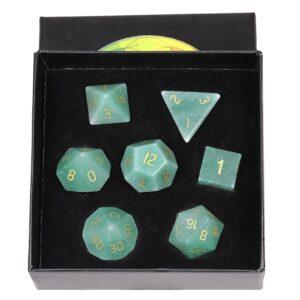 amogeeli 7pcs hand-carved crystal dnd dice set, stone polyhedral rolling dice kit for rpg mtg coc table game, green aventurine stone