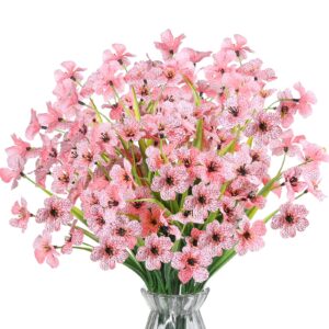 omldggr 5 pieces artificial violet flowers artificial flowers faux violet flowers faux plastic plant shrubs greenery for indoor outside garden patio porch window box home wedding decoration(pink)