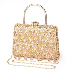 uborse women wedding clutch rhinestone bling sequin evening bags vintage crystal beaded cocktail party party purse (gold762)