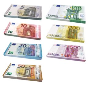 scratch cash bundle money to play (size increased to 125% compared to the real ones) 175 banknotes - 7 stacks of euro 25 x € 5, 10, 20, 50, 100, 200 and 500