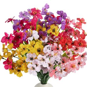 omldggr 6 packs artificial flowers faux violet flowers plastic plant shrubs greenery artificial violet flowers for indoor outside garden patio porch window box home wedding decoration