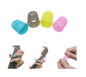 jqyxss 40pcsguitar fingertip protectors in 5 sizes, silicone fingertip guard guitar fingerstall, for beginner playing ukulele electric guitar,sewing and embroidery