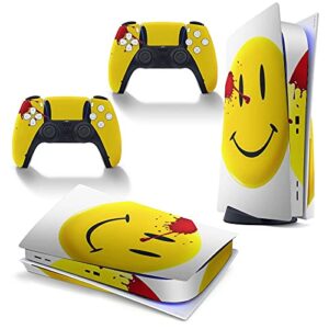 playstation 5 optical drive version sticker protective cover, smiley symbol with blood ps5 controller protective shell (compatible with ps5 optical drive)