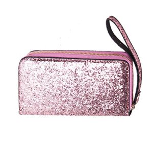 fusi women sequined wallet casual 2-fold long coin purse (pink), fsus0073