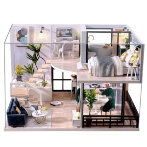 cutebee diy dollhouse miniature with furniture, diy wooden dollhouse kit plus dust proof and music movement, creative room for valentine's day gift idea(cozy time)