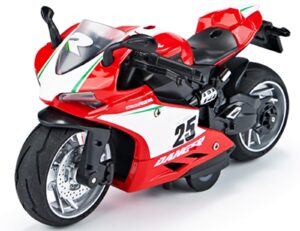 gilumza pull back motorcycle toys, pullback gift with music light, race motorcycles toy for boys kids age over 3 4 5 6 7 8 year old (redwhite)