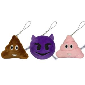 evz emoji iconic emoticon cushion stuffed plush cute soft keychain, 3 inches, pack 3