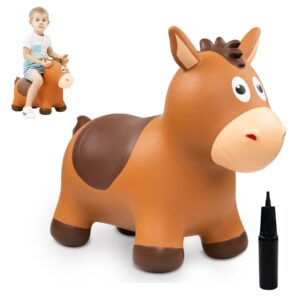 zoojoy bouncy horse hopping toys, inflatable animal horse toys for toddlers 1-3, outdoor indoor bounce and ride on bouncer for boys girls, birthday gifts for 18 months 2 3 4 5 6 year old with pump