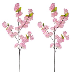 rozwkeo 4pcs artificial cherry blossom branches flowers stems silk fake pink peach flower vase arrangements tall faux cherry blossom tree artificial plant for home garden wedding floral decoration