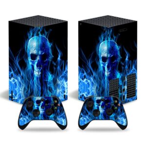 whole body protective vinyl skin decal cover for series x console with two free wireless controller decals - blue flame grimace