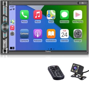 double din car stereo with mirror link for ios & android, 7" full hd capacitive touchscreen carplay, support backup/front camera, bluetooth 5.0, steering wheel, am/fm car audio receivers