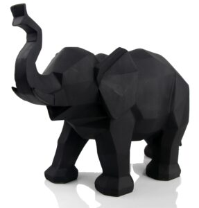 abeesea large black elephant sculpture statue collectible figurines with trunk up wealth lucky elephant figurine,perfect for home decor gift