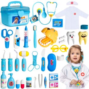 kids doctor kit for toddlers 3-5 boys girls,32 pcs toddler dress up pretend play dentist medical kit kids doctor playset with stethoscope costume gifts educactional toys for 3 4 5 year old boys