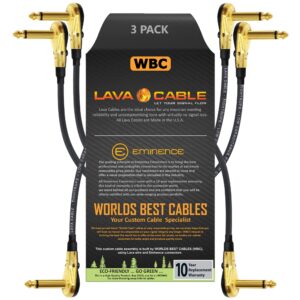 3 units - lava tightrope (black) - 5 inch - guitar bass effects instrument, patch cable with premium gold plated ¼ inch (6.35mm) low-profile, right angled pancake type ts connectors