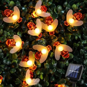 bloomwin solar string lights, 30 led outdoor waterproof simulation honey bees decor, 21.3ft 8 modes fairy lights hanging decorative for garden,christmas, patio yard, party, warm white