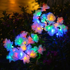 solar lights outdoor garden,2 pack 40 led powered decorative solar stake lights with camellia waterproof multi-color changing diy flower trees lights for walkway patio lawn backyard party garden decor