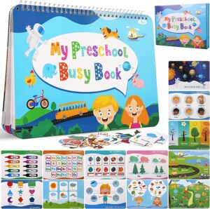 bukm preschool montessori toys for toddlers, toddler activities preschool learning busy book, 14 themes educational learning book autism toys, busy board educational learning toys for kids