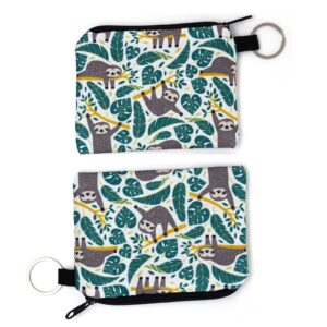 cute animal sloth coin purses water resistant mini wallet change holders credit cards key storage bag coin pouch(2packs)