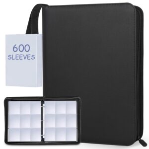 jhkim trading card binder 9 pockets - with extra 600pcs card sleeves, baseball card holder binder holds up to 540 cards, fits for sports, football, hockey, basketball cards