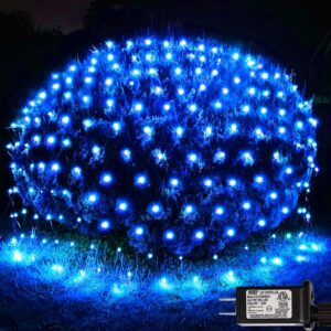 oycbuzo 300led blue net lights,14.8ftx5ft 8 modes connectable christmas mesh lights, indoor and outdoor fairy string lights plug in for halloween thanksgiving bushes tree party garden - blue