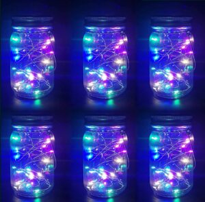 ovker solar mason jars lights, 6pack 20 leds hanging solar lanterns ip65 waterproof garden decor lights table decor fairy lights for outdoor patio wedding christmas party (multicolor )