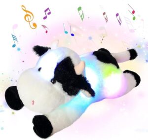 cuteoy musical plush cow stuffed animal soft glowing led light-up nightlight toys singing lullabies birthday christmas plushies gifts for kids boys girls,15.5"