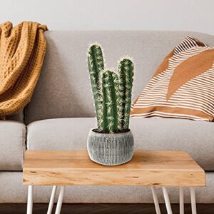 pure garden potted cactus fake plant - 22-inch artificial hedge cactus succulent in clay fiber pot with realistic spikes for home or office decor