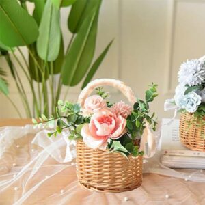 dasing wicker woven basket wedding flower girl baskets willow hand woven basket with handle and ribbon bow woven eggs candy basket flower basket for wedding home garden decor