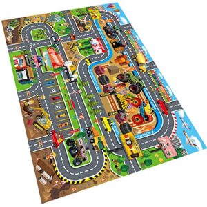 oriate kids toy dream mat monster truck activity playmat, multi color parent-child interaction game rug, ideal children's educational floor mats for monster cars construction truck toys 552-m