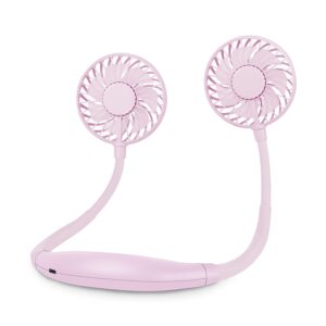 skygenius rechargeable hand free portable neck fan, battery operated mini personal necklace fan(pink)