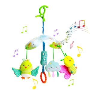 cute car seat hanging toys for baby, c clip hanging ocean animal soft toys with rattles bb squeaker distorting wind chime for boys girls 0 3 6 12 months