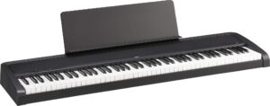 korg b2 portable digital piano with 88-key full size weighted keyboard, built-in speakers, music stand, sustain pedal, and power supply (b2bk) (renewed)