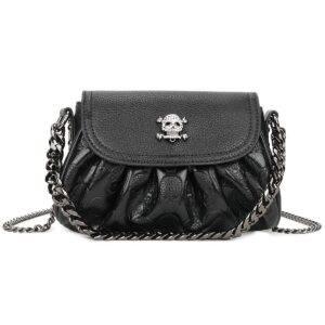 xingchen women studded skull gothic crossbody shoulder bag travel leather small handbag cellphone purse(black)