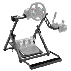 hottoby x-shaped foldable racing steering wheel stand with seat fixing slot and water cup holder fit for logitech/thrustmaster/moza g29, g920, g923, t300rs adjustable racing simulator cockpit no wheel