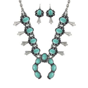 turquoise vintage squash blossom metal statement necklace/w earrings (no.97)